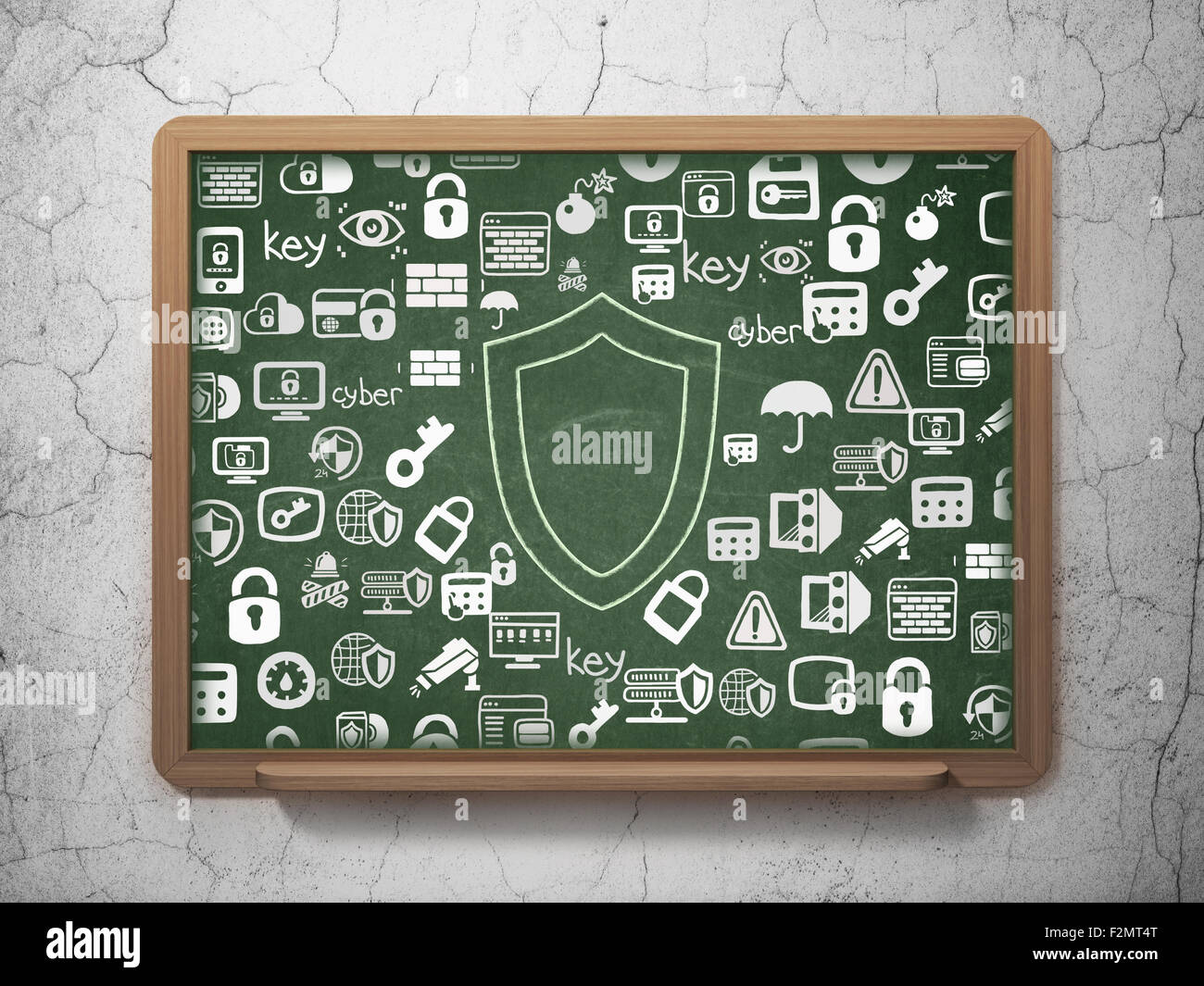 Protection concept: Contoured Shield on School Board background Stock ...