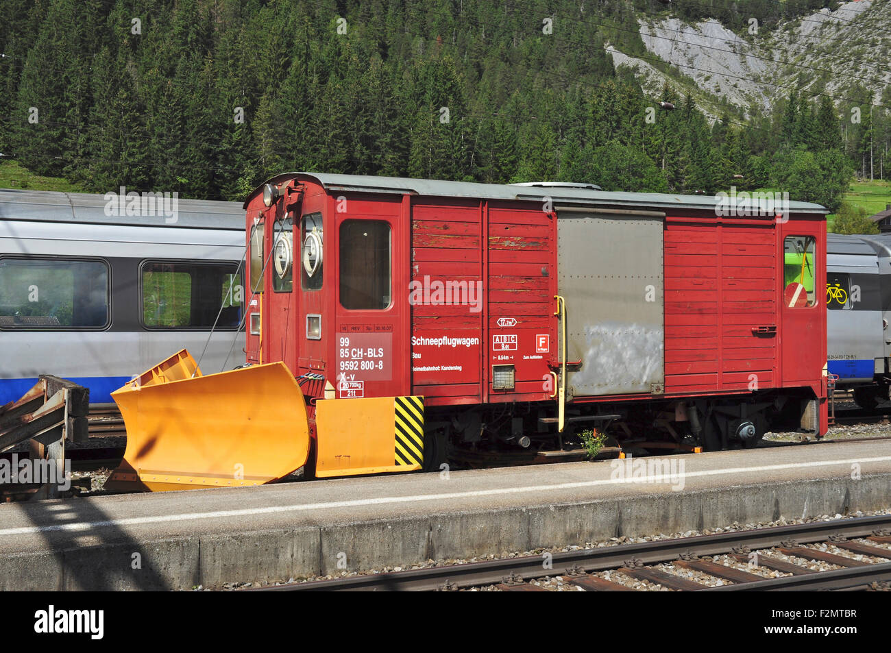 Snowplough at Kandersteg station, Switzerland Stock Photo - Alamy