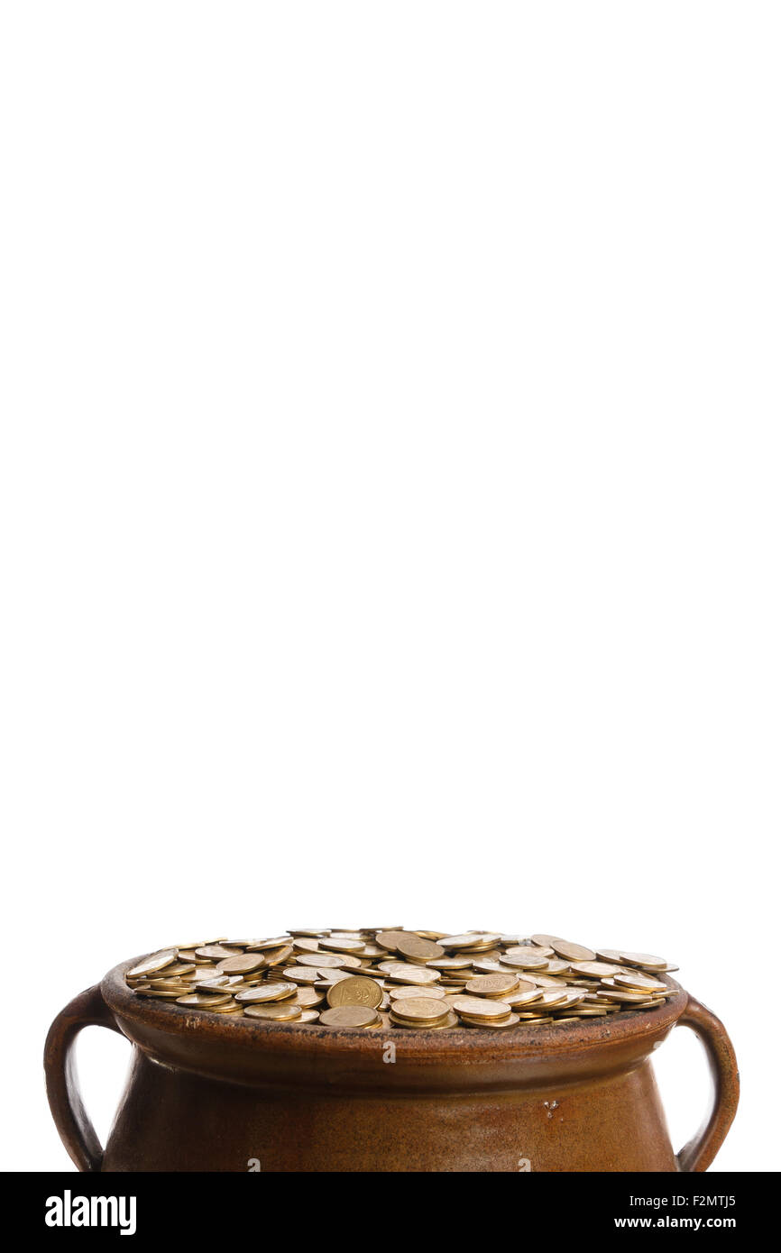 gold coins in the vintage pot Stock Photo - Alamy