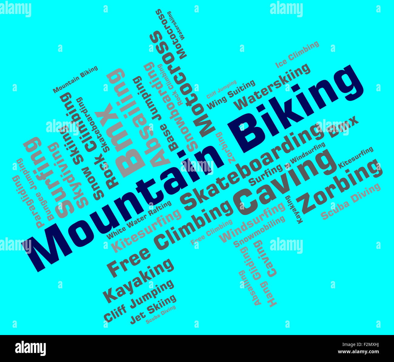 Mountain Biking Showing Outdoor Words And Landscape Stock Photo - Alamy