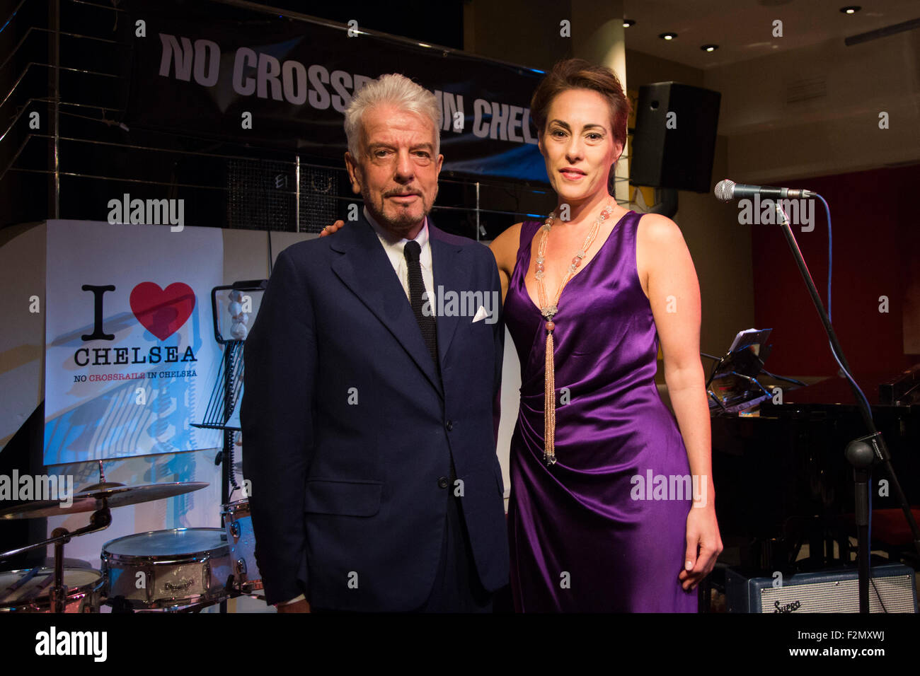 London, UK. 9 September 2015. Nicky Haslam and Melinda Hughes on stage ...