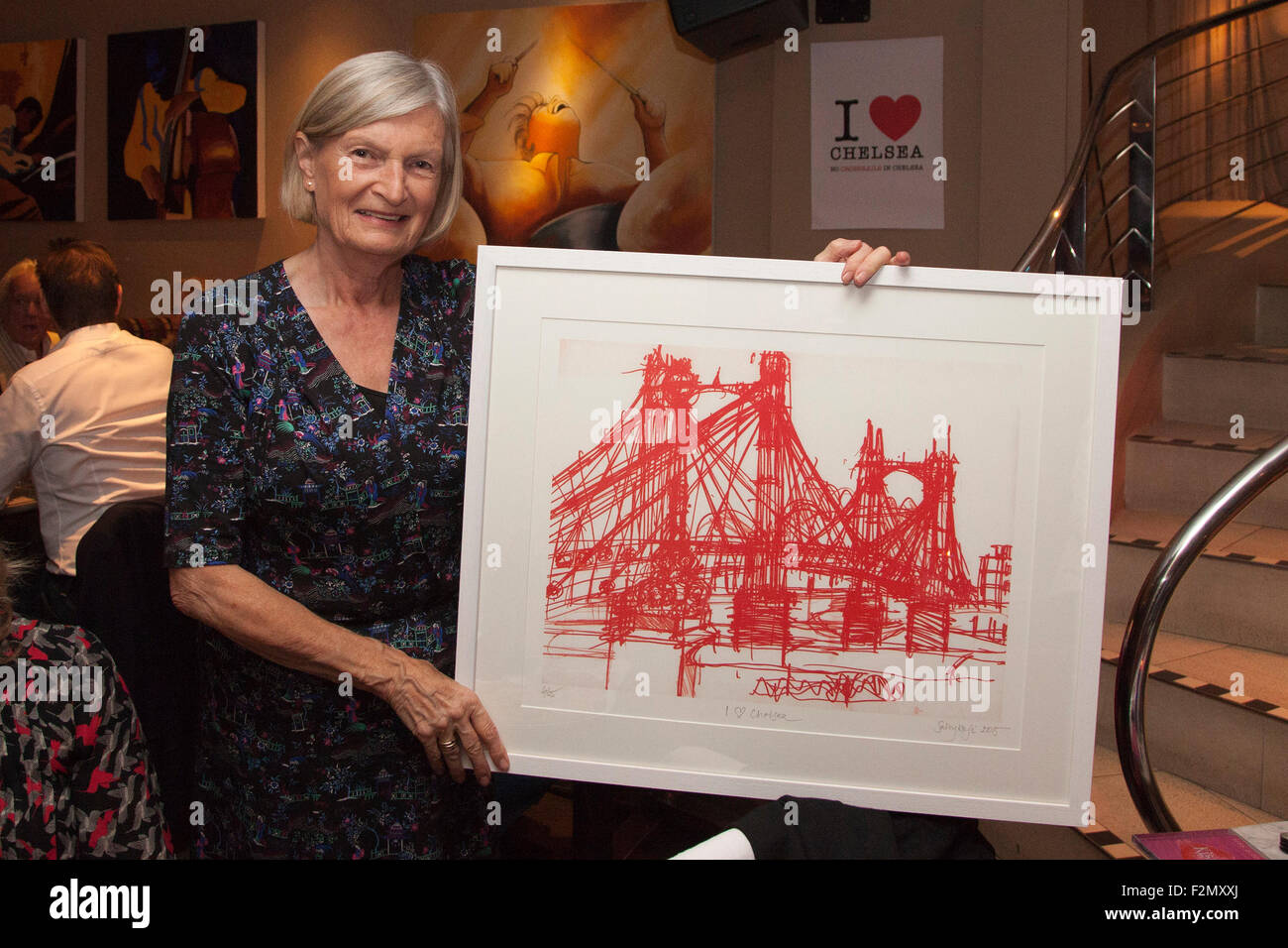 London, UK. 9 September 2015. Artist Sally Kefi with a drawing of ...