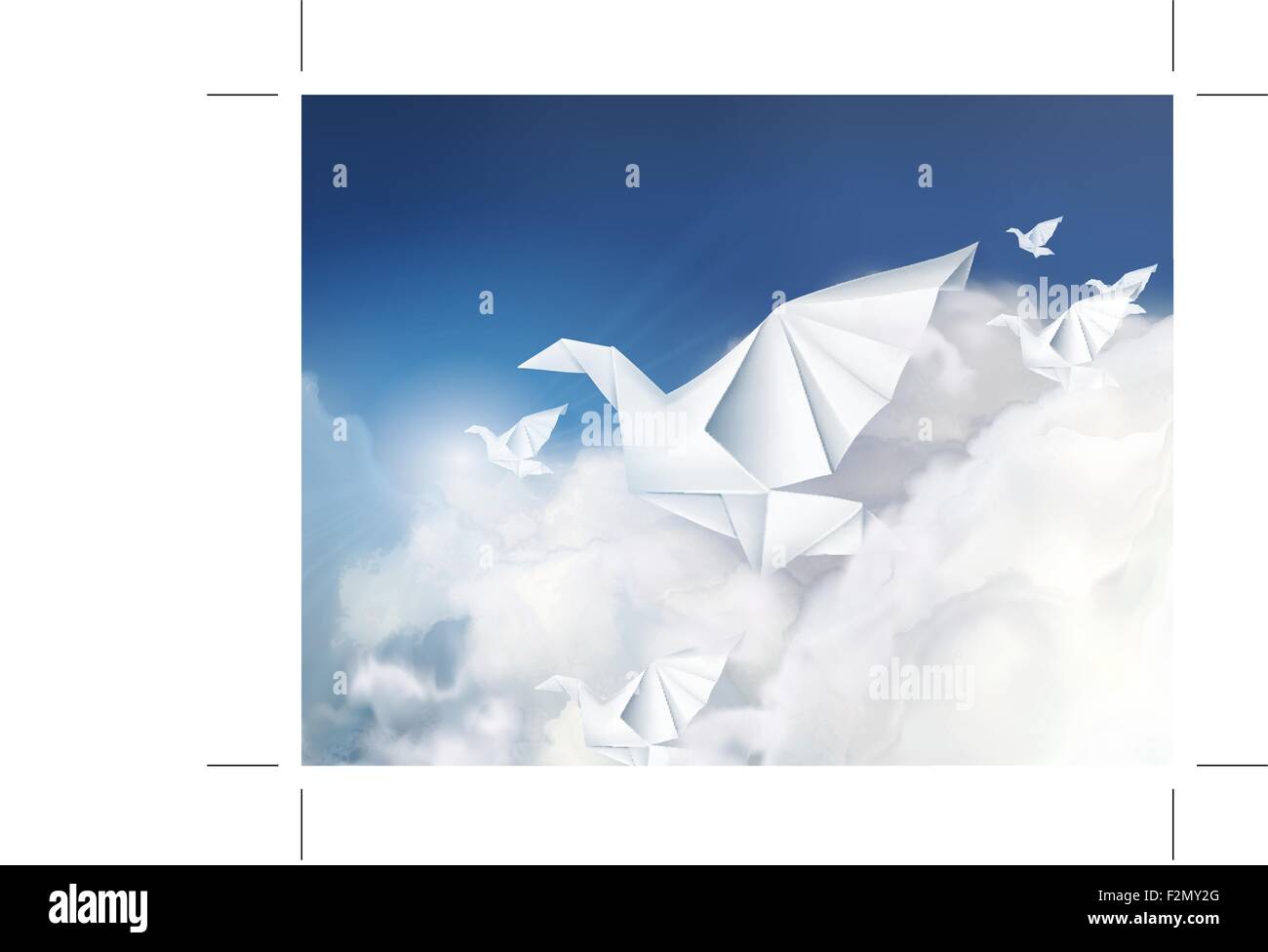 Paper origami doves in the clouds vector illustration Stock Vector ...