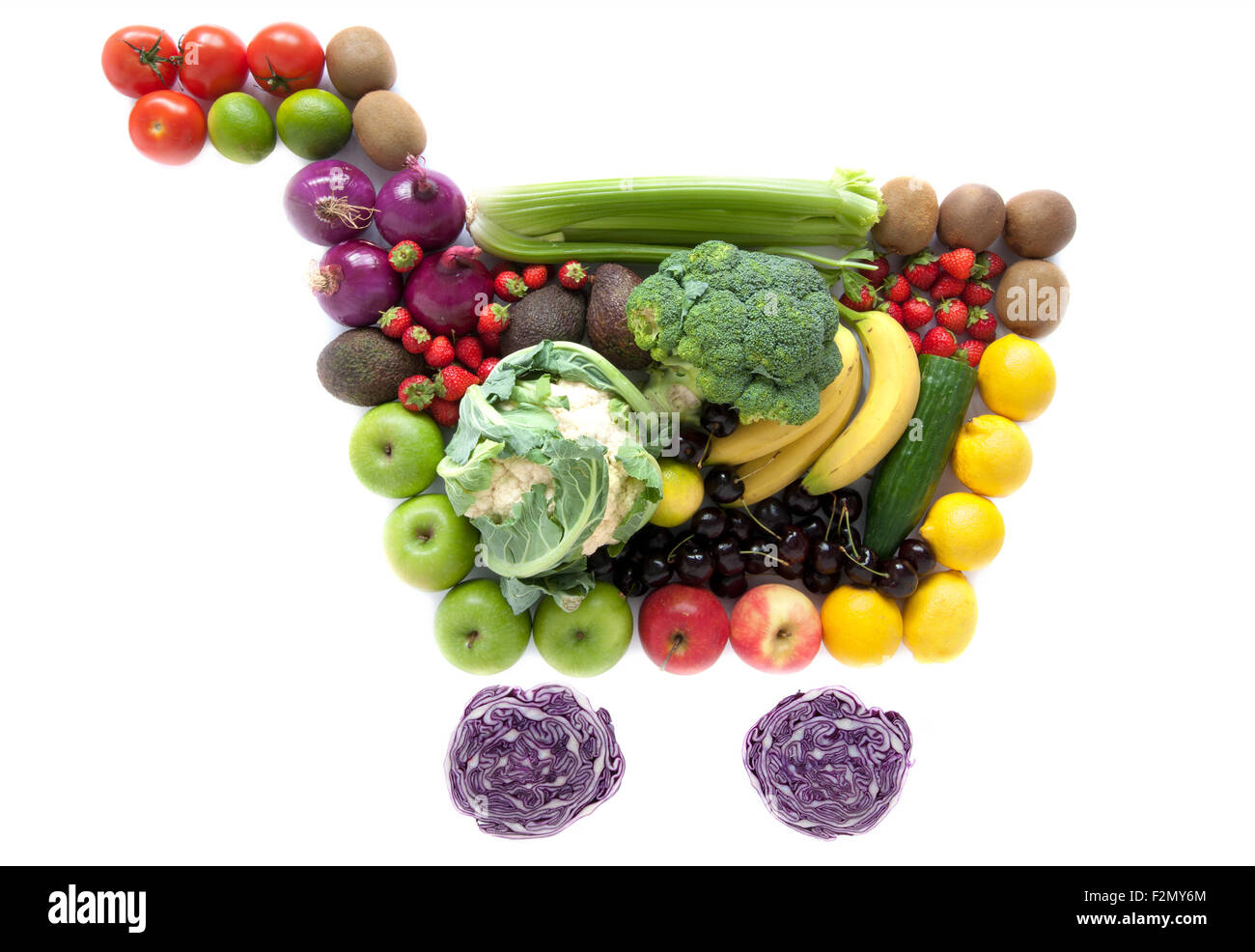 Grocery shopping cart icon made from fruit and vegetables Stock Photo ...