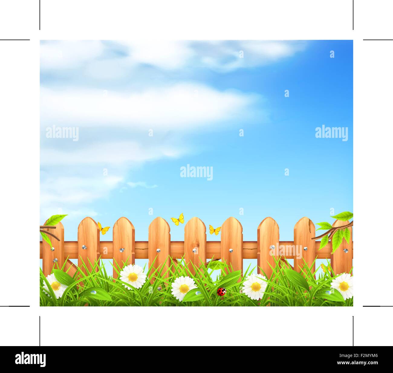 Spring background, grass and wooden fence vector Stock Vector Image ...