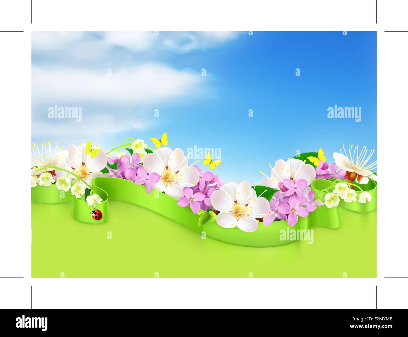 Spring flowers and clouds, vector background Stock Vector Image & Art ...