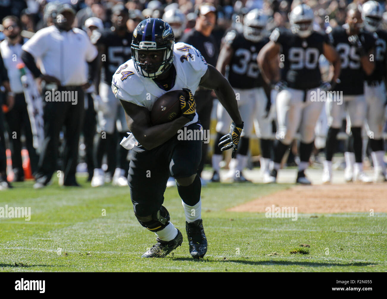 Oakland USA CA. 20th Sep, 2015. Baltimore RB # 34 Lorenzo Taliaferro ...