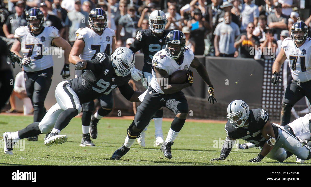 Oakland USA CA. 20th Sep, 2015. Baltimore RB # 34 Lorenzo Taliaferro ...