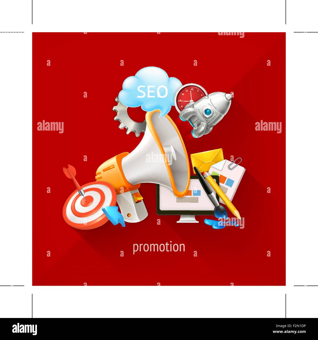 Promotional and marketing technologies, vector illustration on a red ...