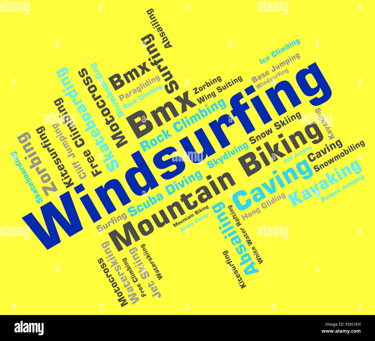 Windsurfing Word Showing Sail Boarding And Wind-Surfer Stock Photo - Alamy