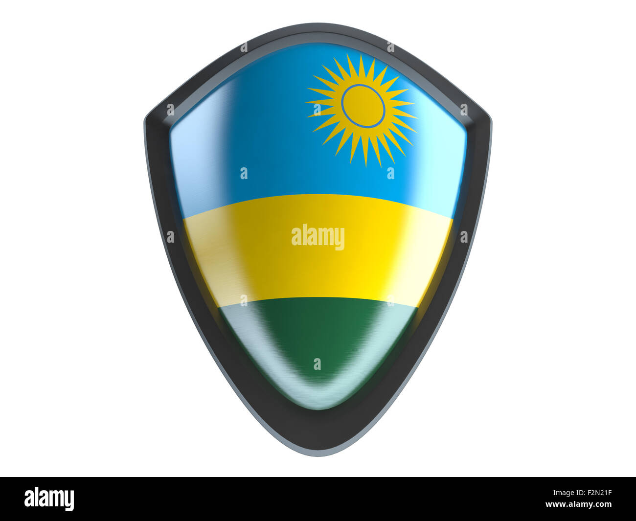Rwanda flag on metal shield isolate on white background Stock Photo - Alamy