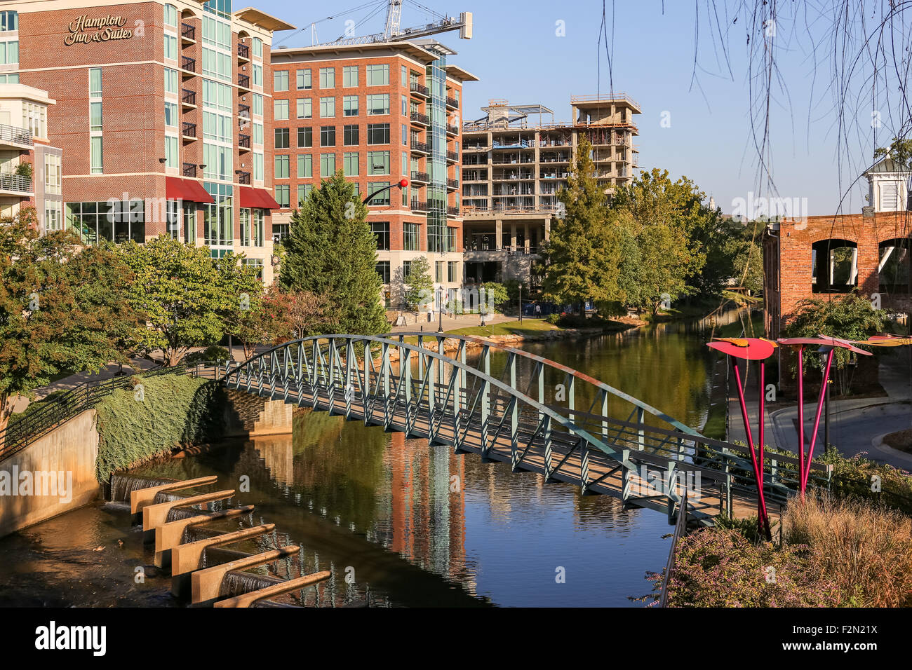 River Place bridge and artwork Paradigm Pathway at Art Crossing over ...