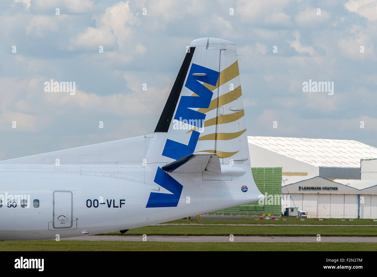 MANCHESTER, UNITED KINGDOM - AUG 07, 2015: VLM Fokker F50 tail livery ...
