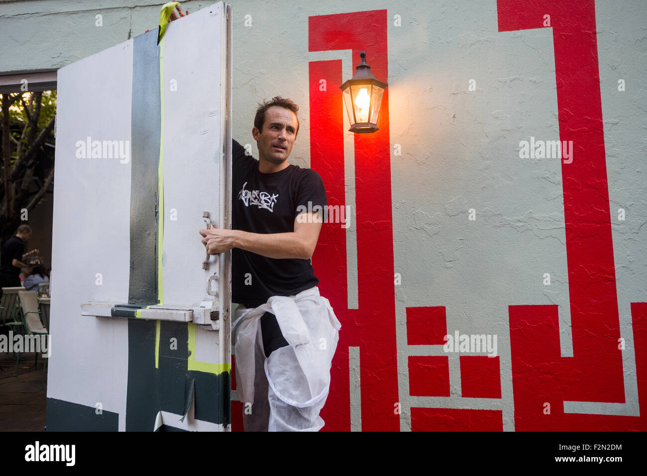New York, NY 18 September 2015 - French Graffiti artist L'Atlas at work ...