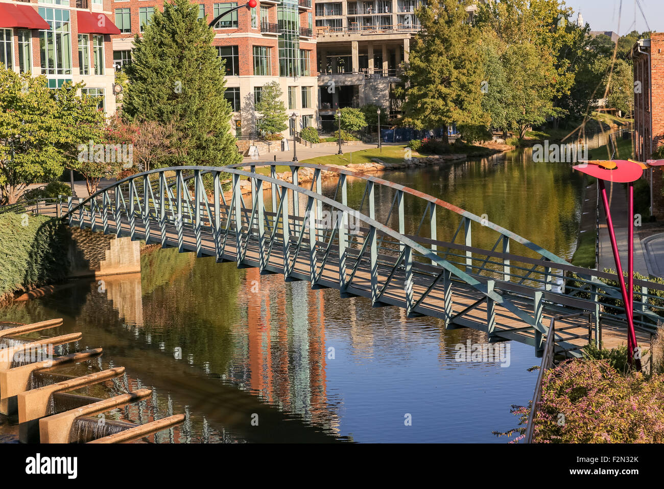 River Place bridge and artwork Paradigm Pathway at Art Crossing over ...