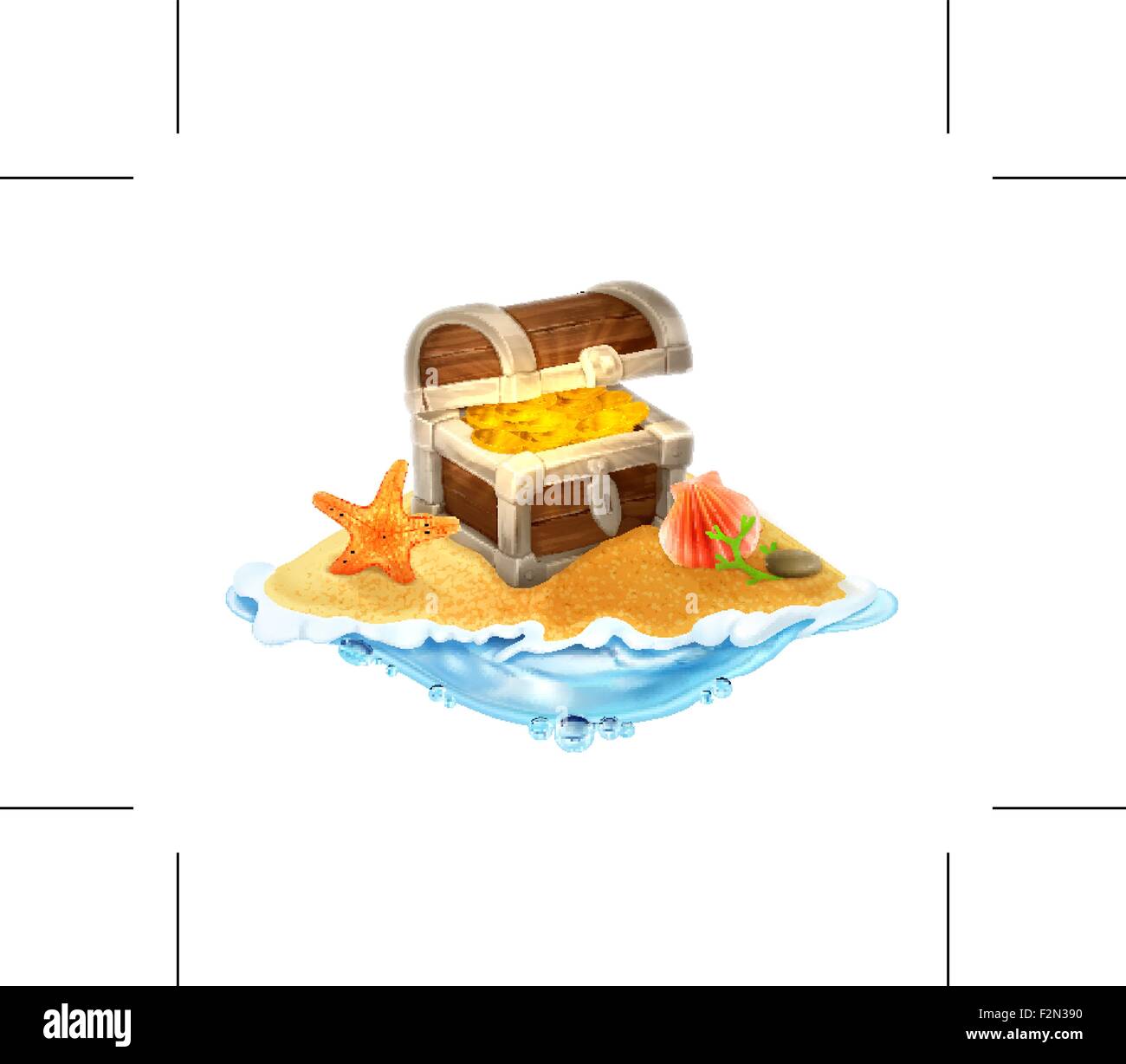 Lost treasure chest of gold on the island vector illustration Stock ...