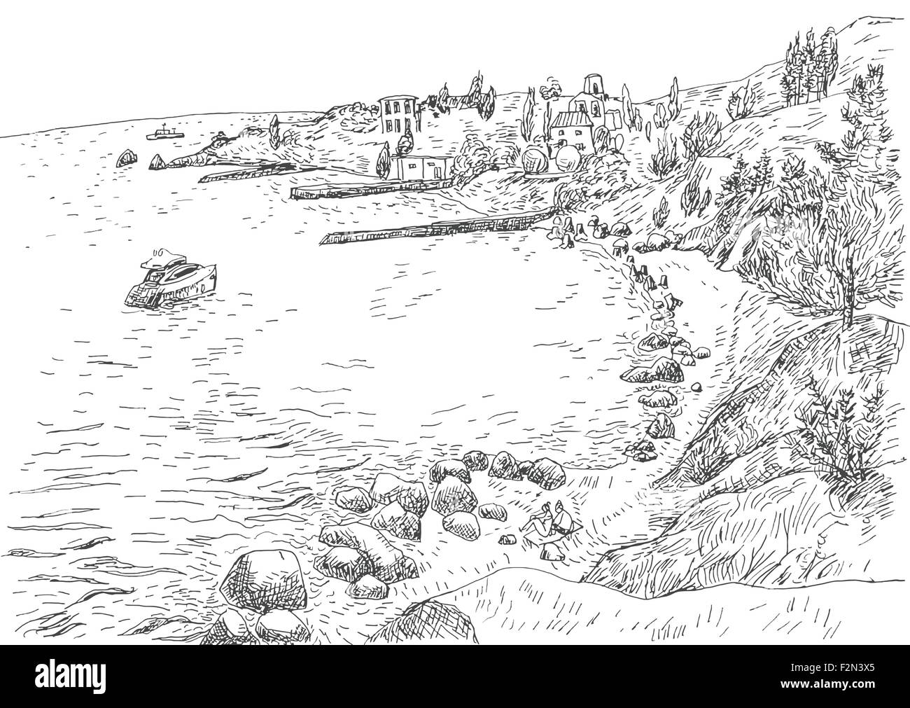 View rocky coast in Stock Vector Images - Alamy