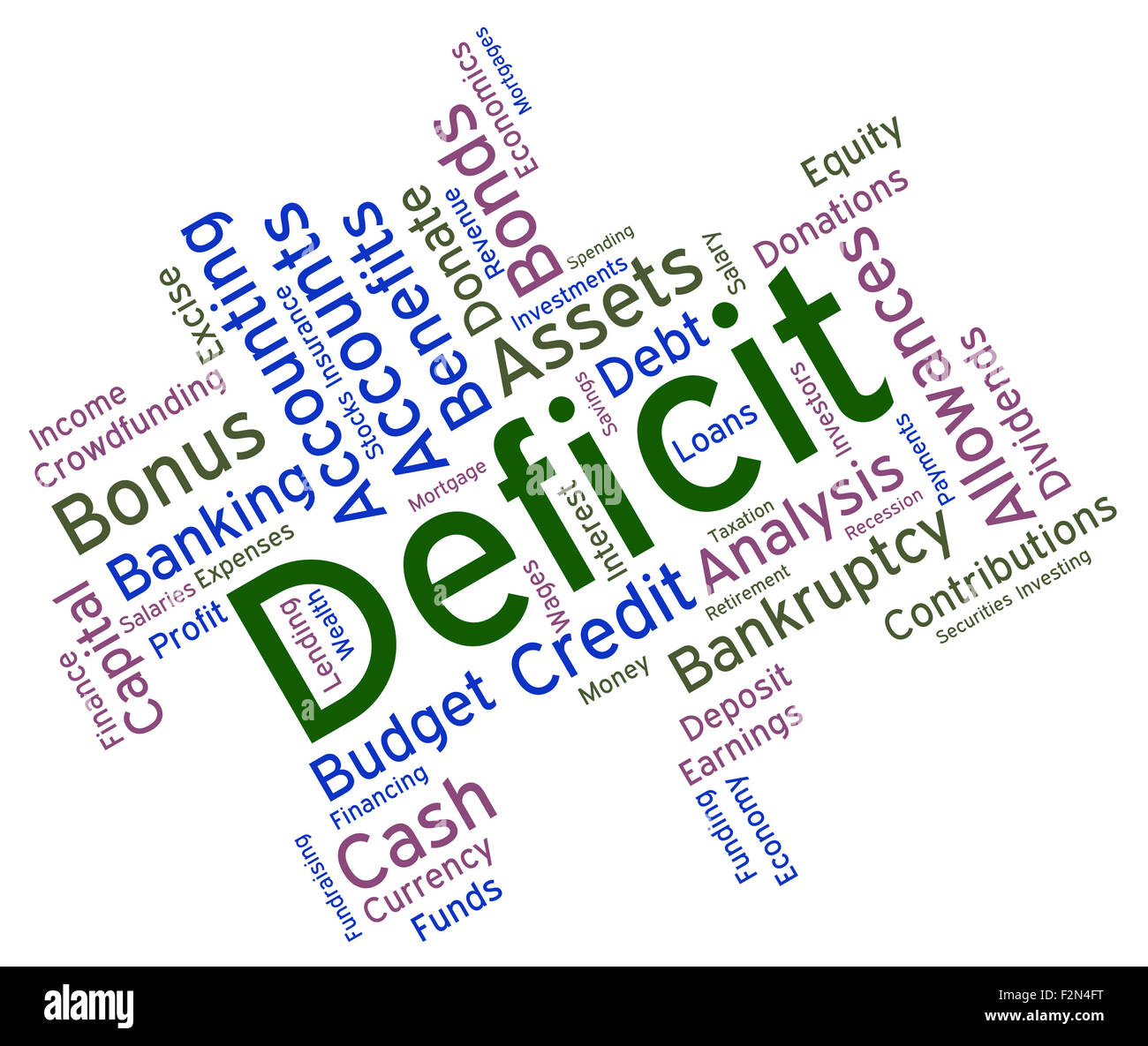 Deficit Word Indicating In Debt And Indebtedness Stock Photo - Alamy