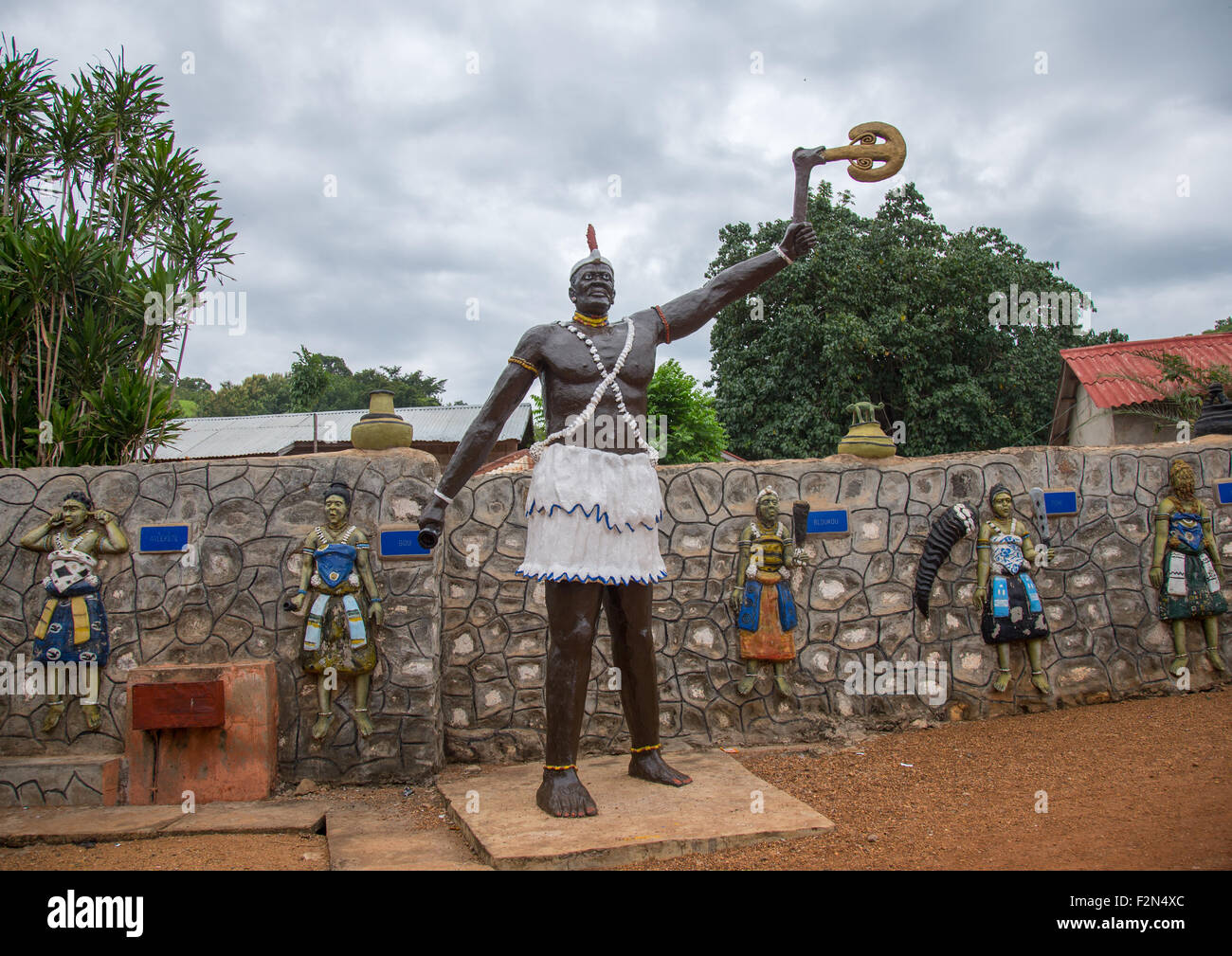 Benin, West Africa, Savalou, god of thunder statue in front of sakpata ...