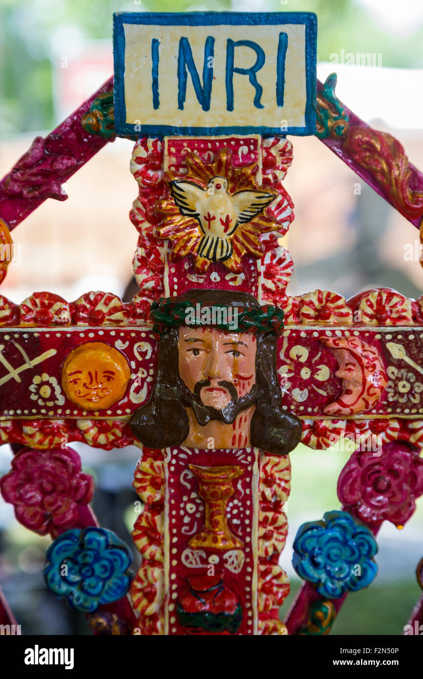 Christian Decorated Cross made in Ayacucho by Peruvian Artists Stock ...