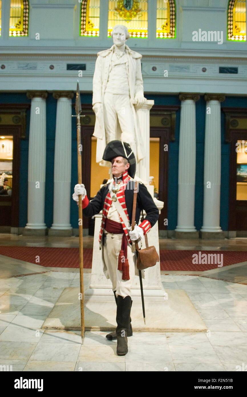 Costumed interpreter and a majestic marble sculpture of Thomas ...
