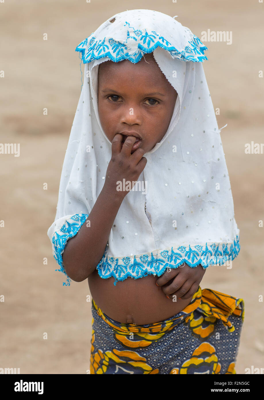 Benin, West Africa, Savalou, fulani peul tribe little girl with a ...