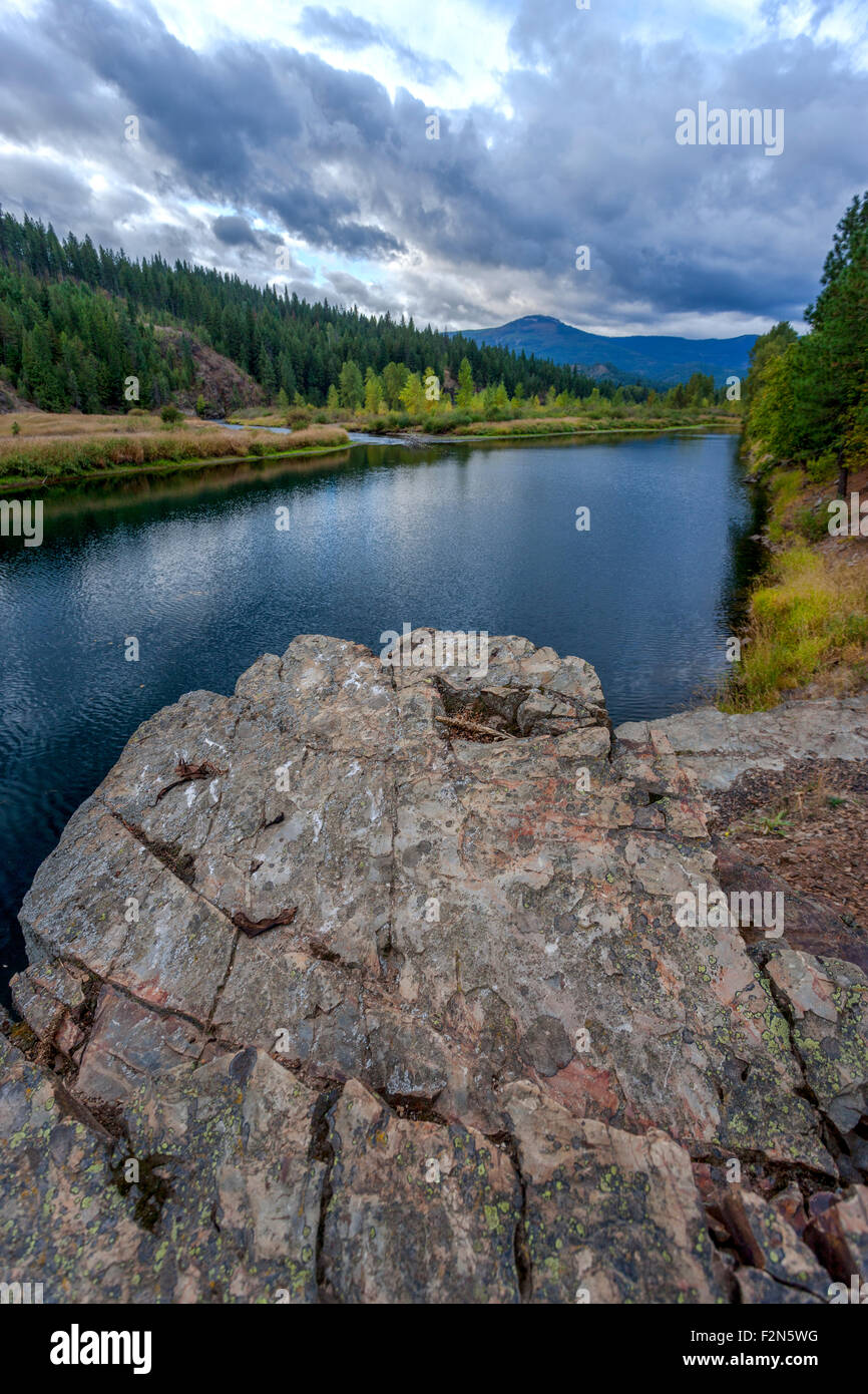 View of river from the boulder Stock Photo - Alamy