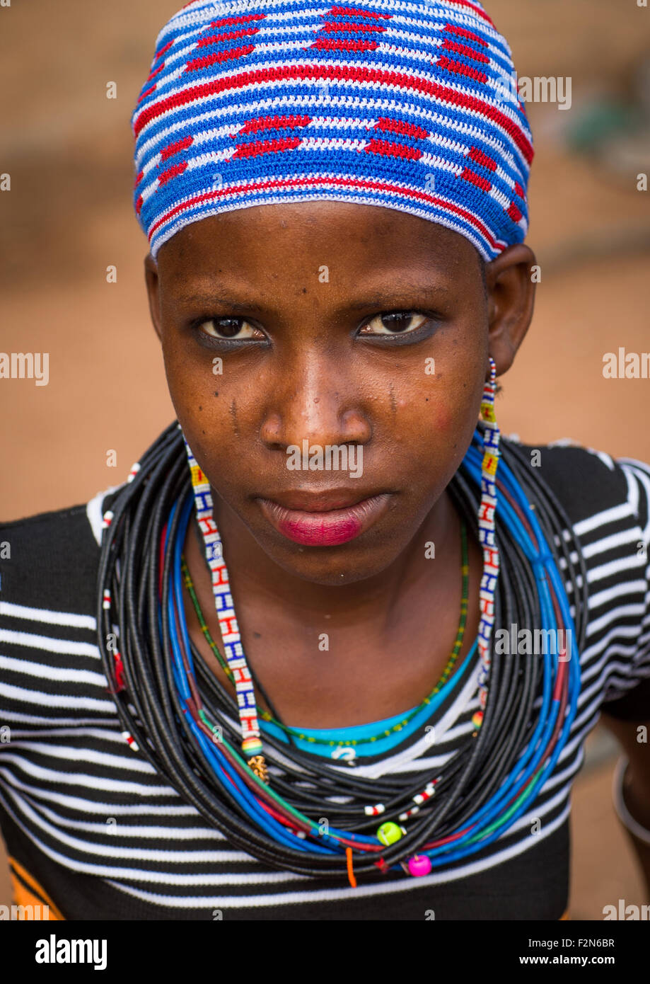 Benin, West Africa, Copargo, a beautiful tattooed fulani peul tribe ...
