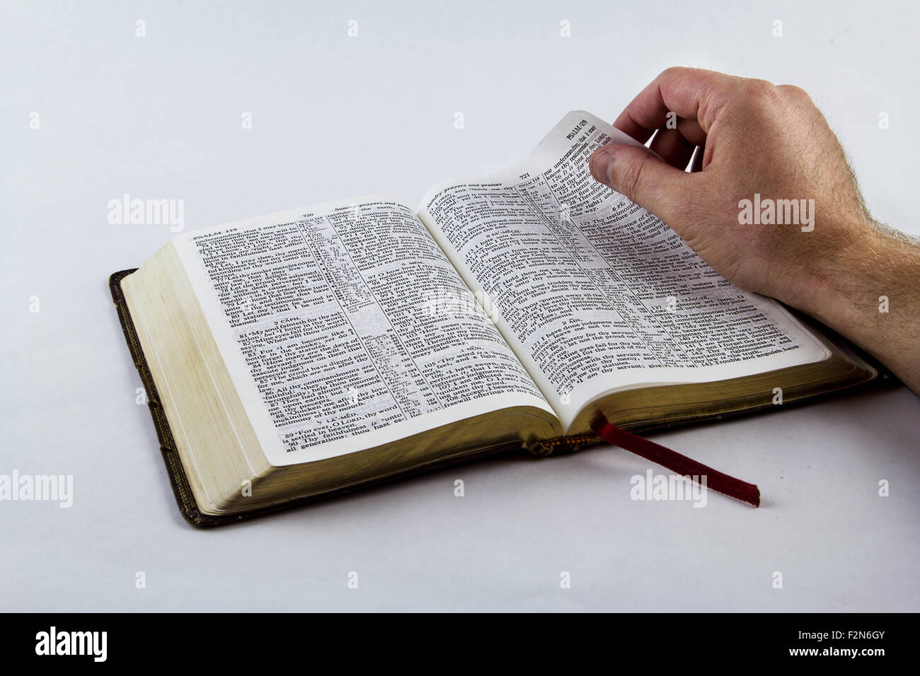 Reading a King James bible on a white background Stock Photo - Alamy