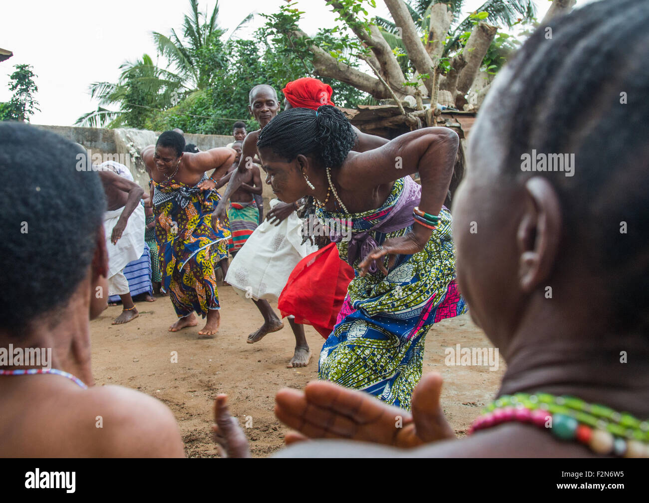 Benin, West Africa, Bopa, women dancing during a traditional voodoo ...