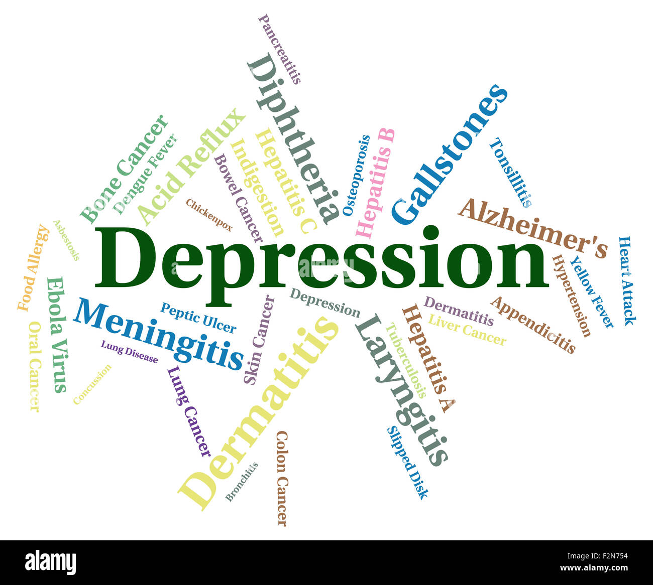 Depression Word Showing Poor Health And Ailment Stock Photo - Alamy