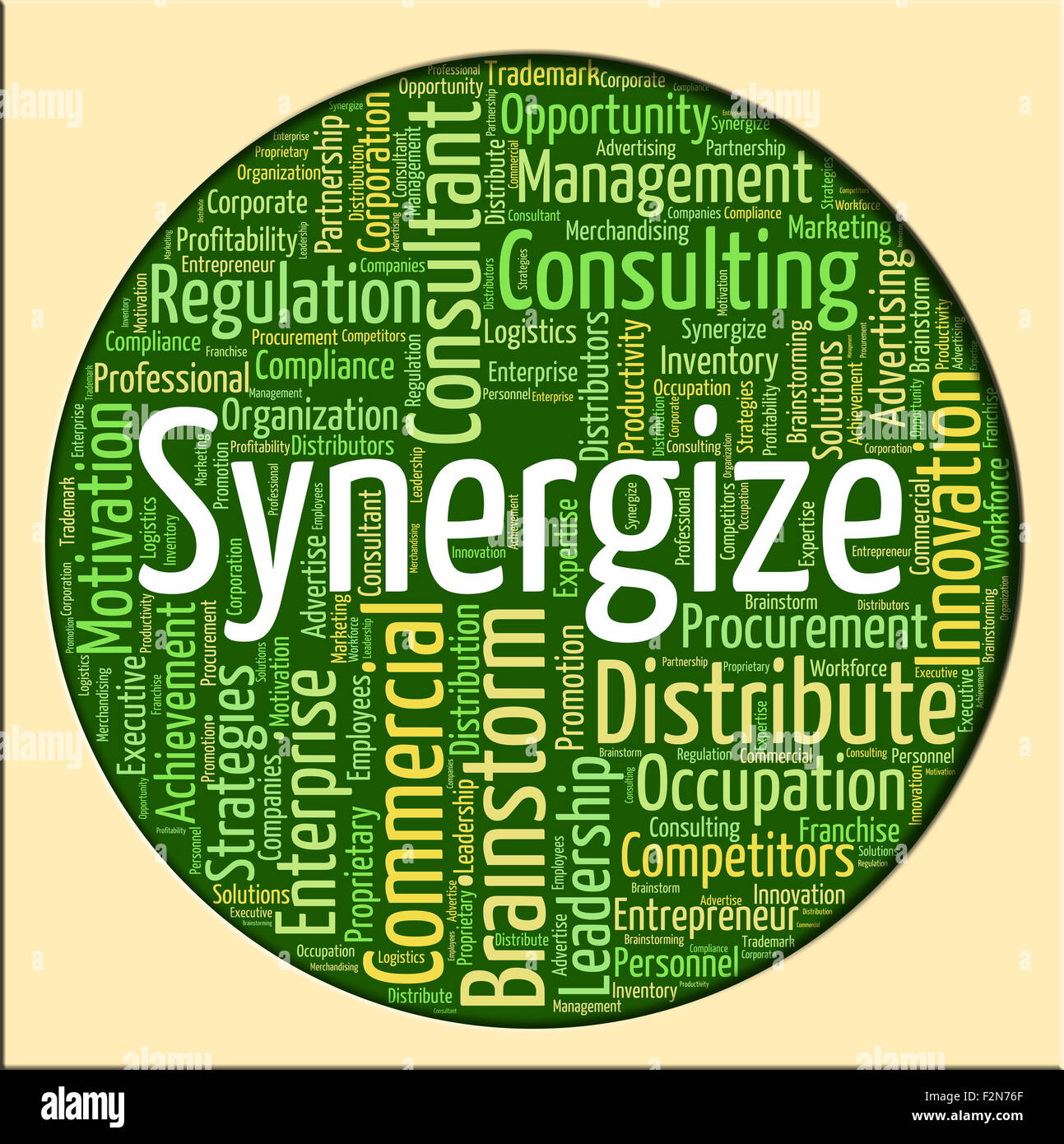 Synergize Word Indicating Working Together And Text Stock Photo - Alamy