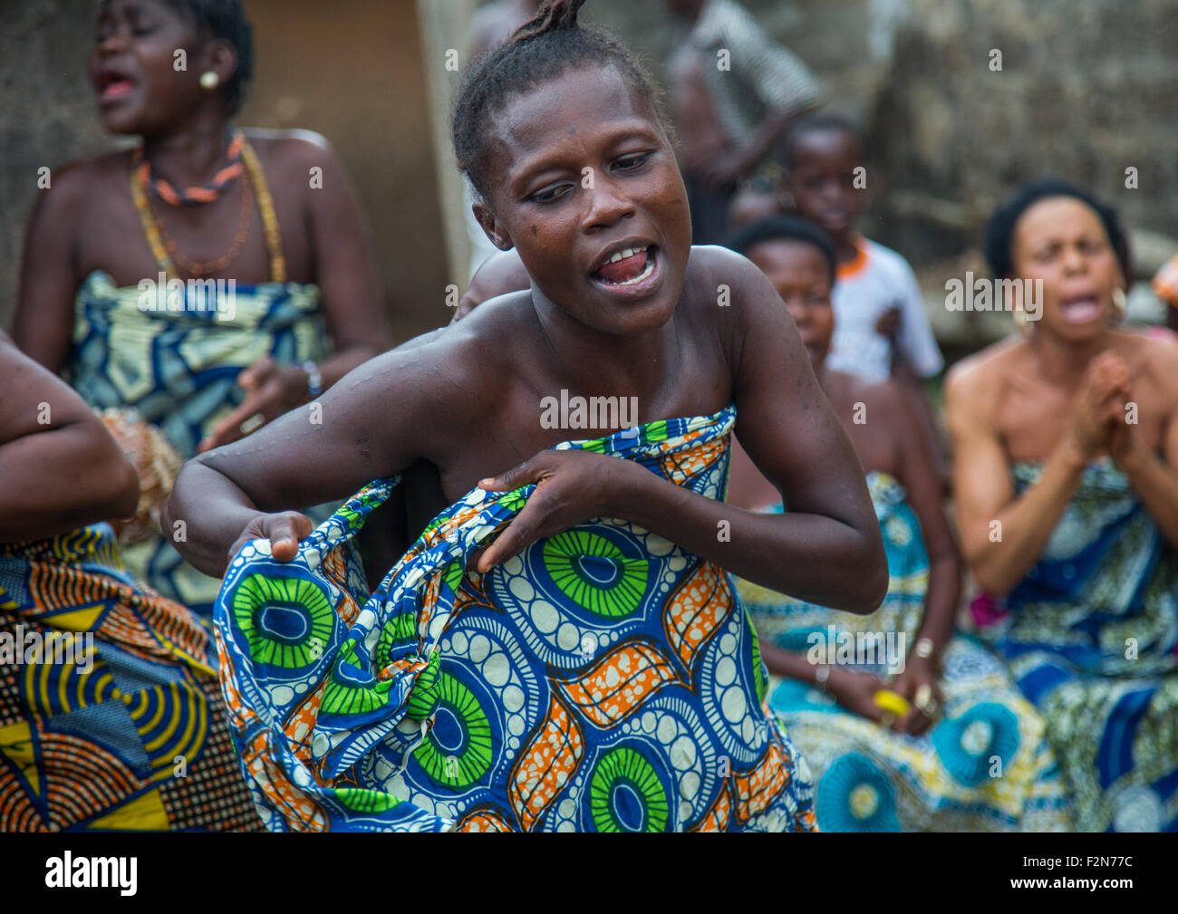 Benin, West Africa, Bopa, woman in trance dancing during a traditional ...