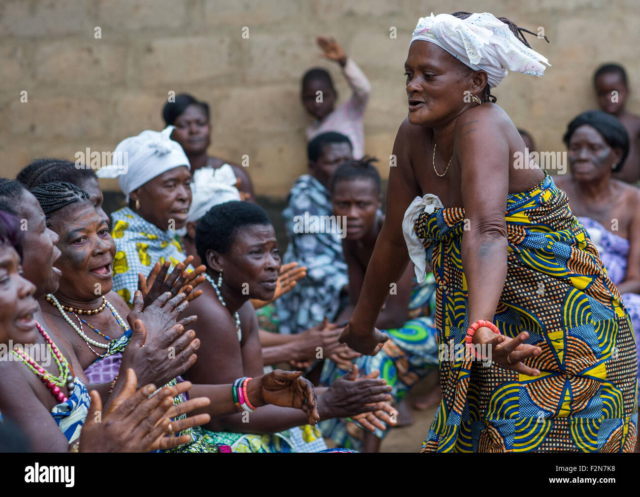 Benin, West Africa, Bopa, women dancing during a traditional voodoo ...