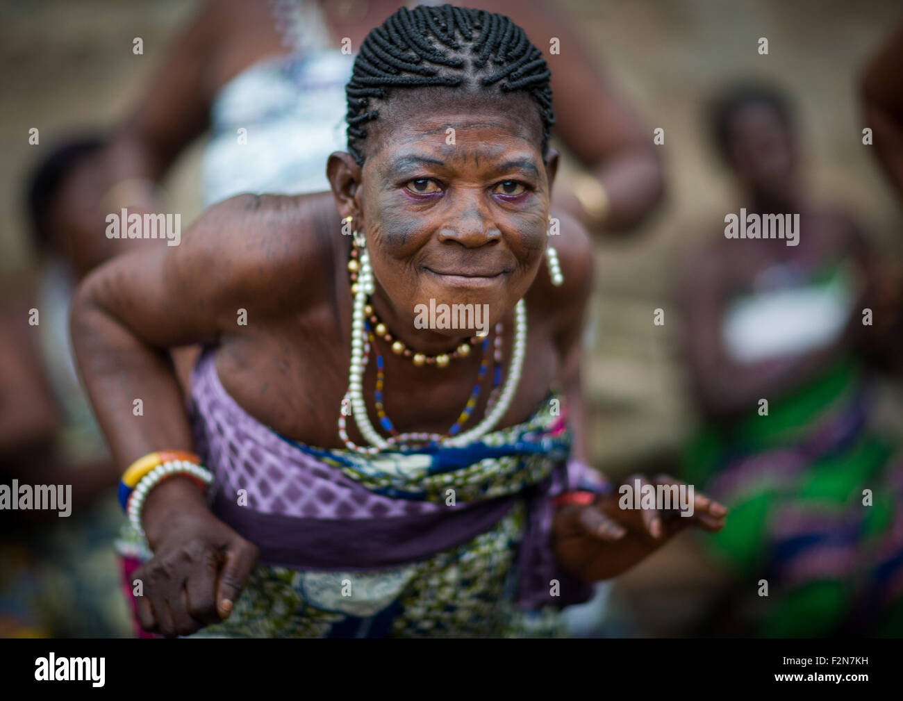 Benin, West Africa, Bopa, women dancing during a traditional voodoo ...