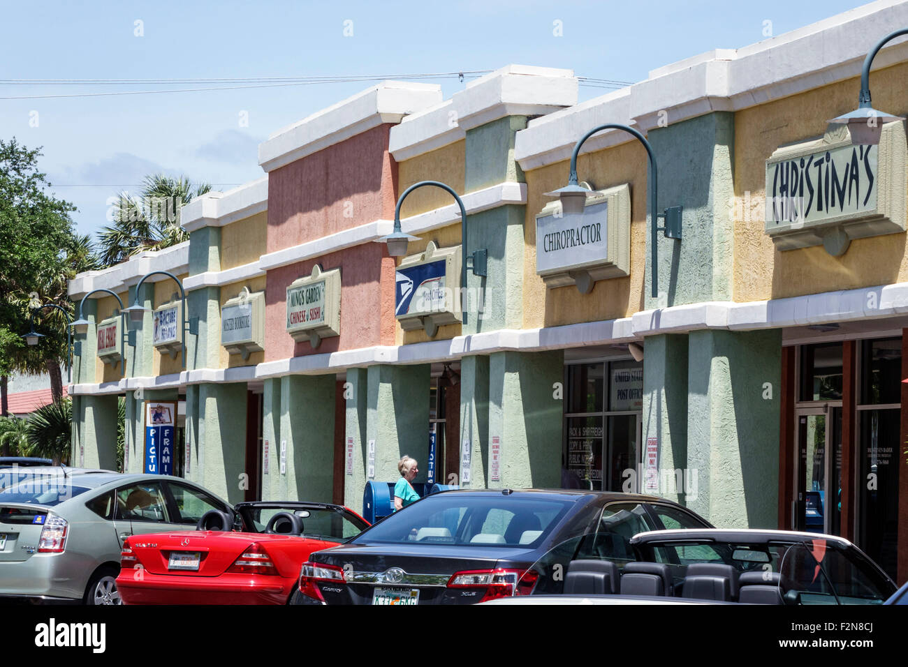 Delray Beach Florida,strip mall,signs,businesses,cars,vehicles,parked ...