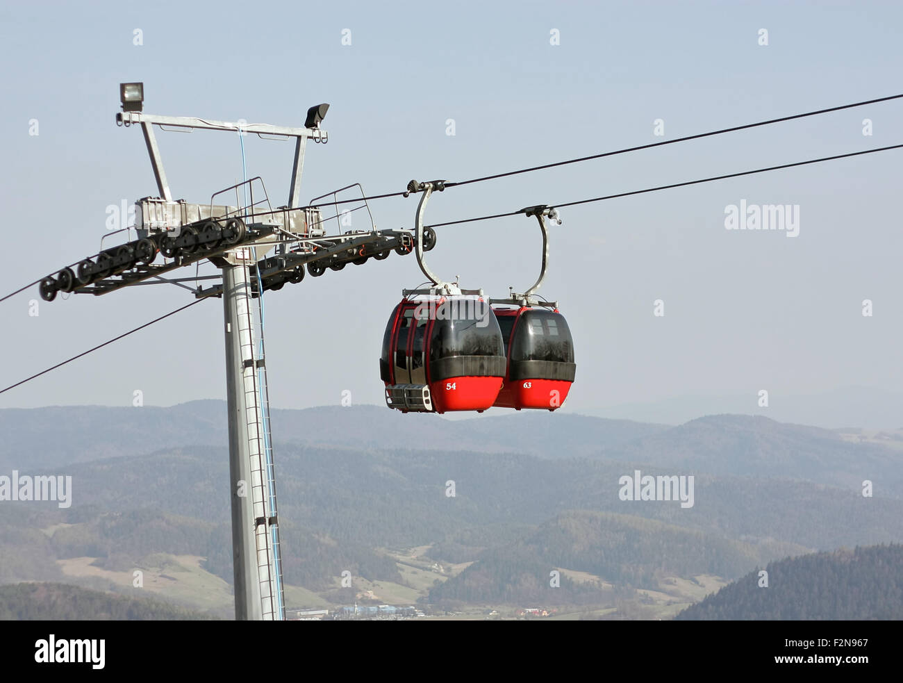 Two cable car at mountains background Stock Photo - Alamy