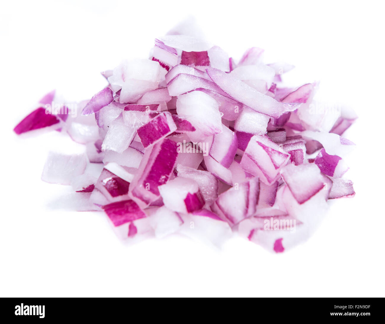 Portion of diced Red Onion (detailed close-up shot) isolated on white ...