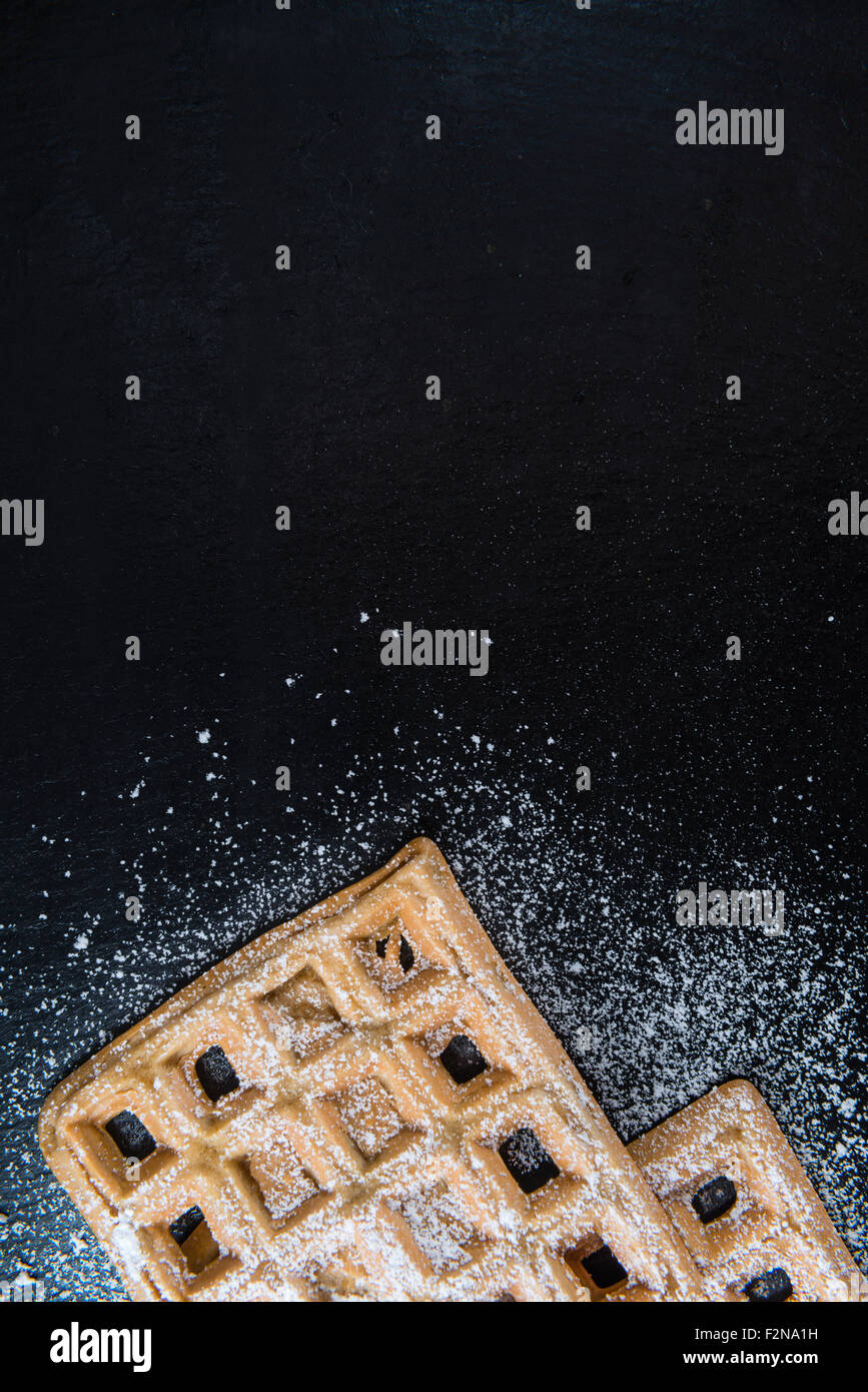 Homemade Waffles with powder sugar (close-up shot Stock Photo - Alamy