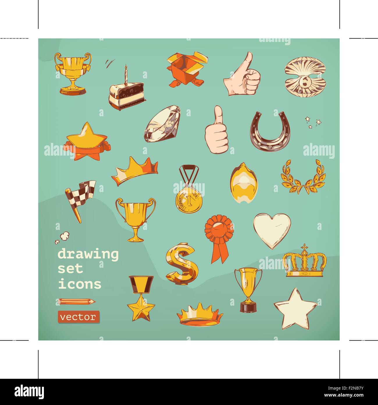 Awards and achievement, drawing set vector icons Stock Vector Image ...