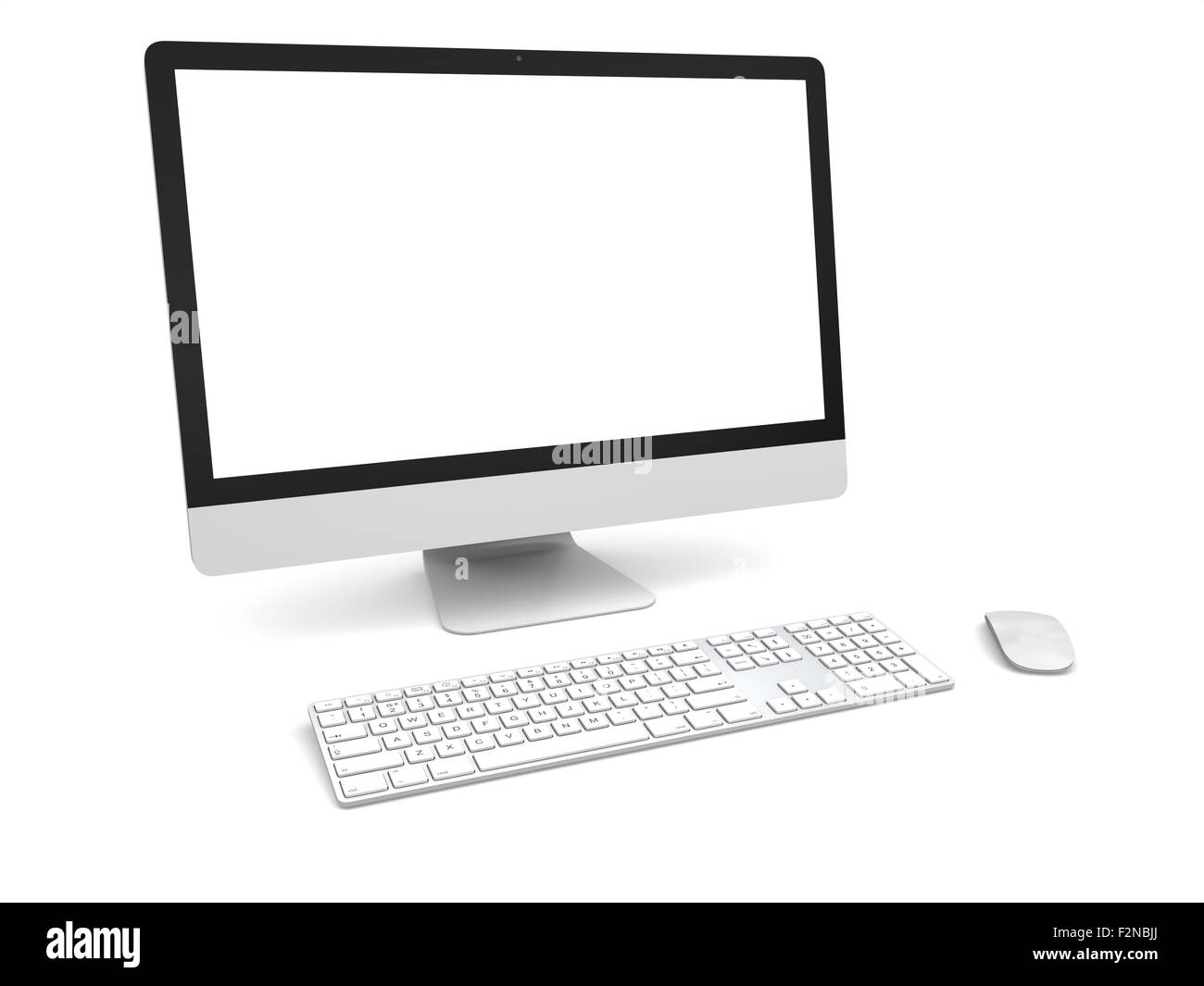 Modern desktop computer with white blank screen isolated on white ...