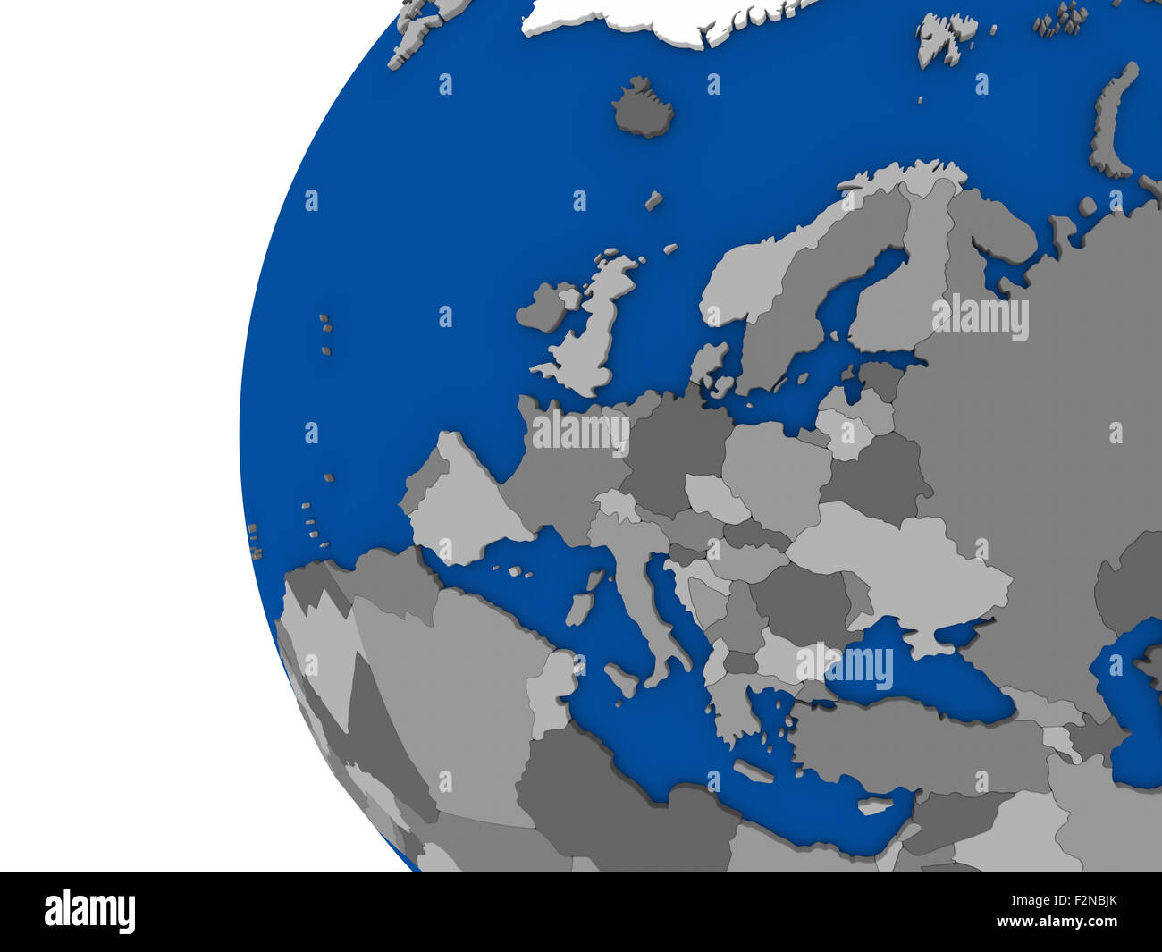 Illustration of European continent on political globe with white ...