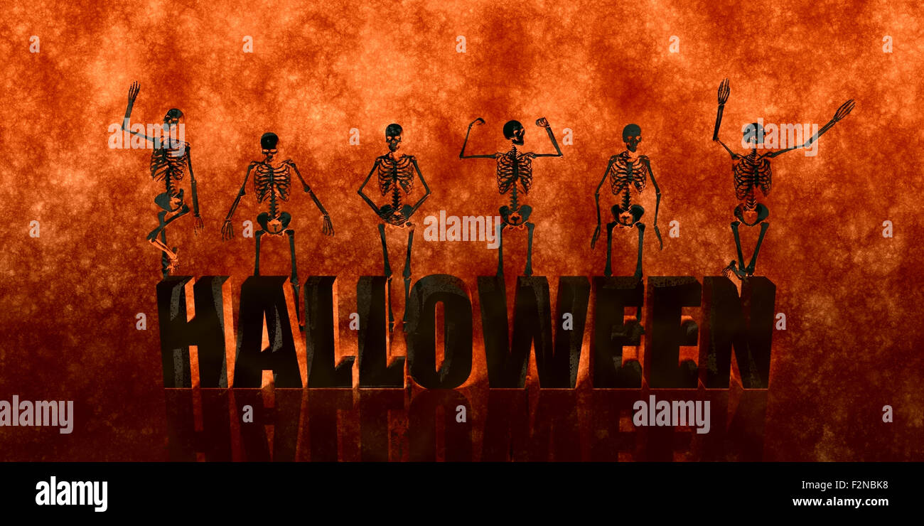 Halloween Celebration with Skeletons Dancing as a Holiday Abstract ...