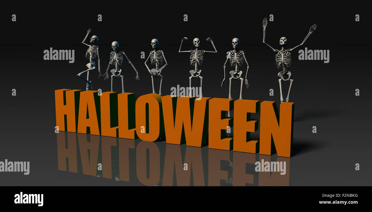 Halloween Postcard with Skeleton Group Crowd Moving as Concept Stock ...