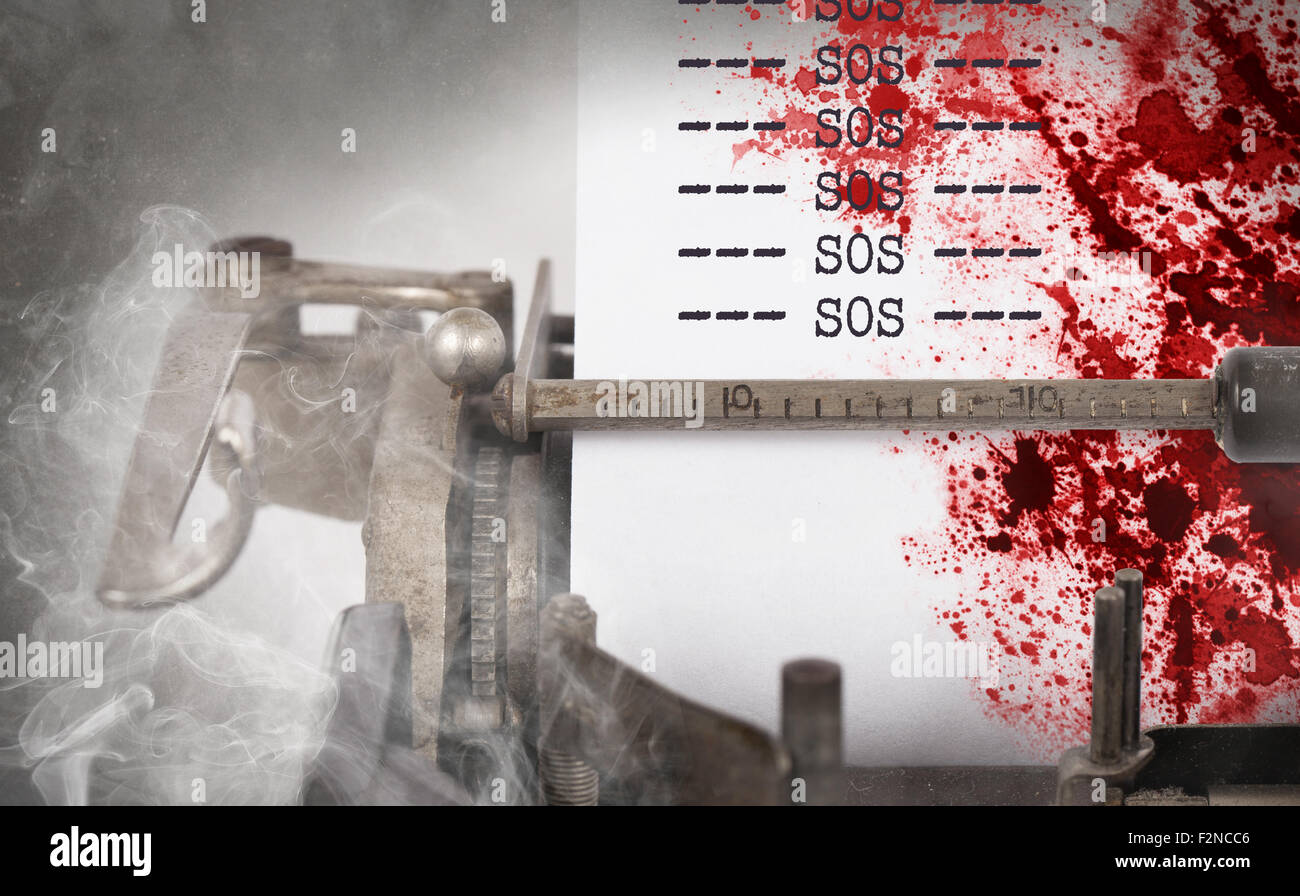 Bloody note - Vintage inscription made by old typewriter, SOS Stock ...