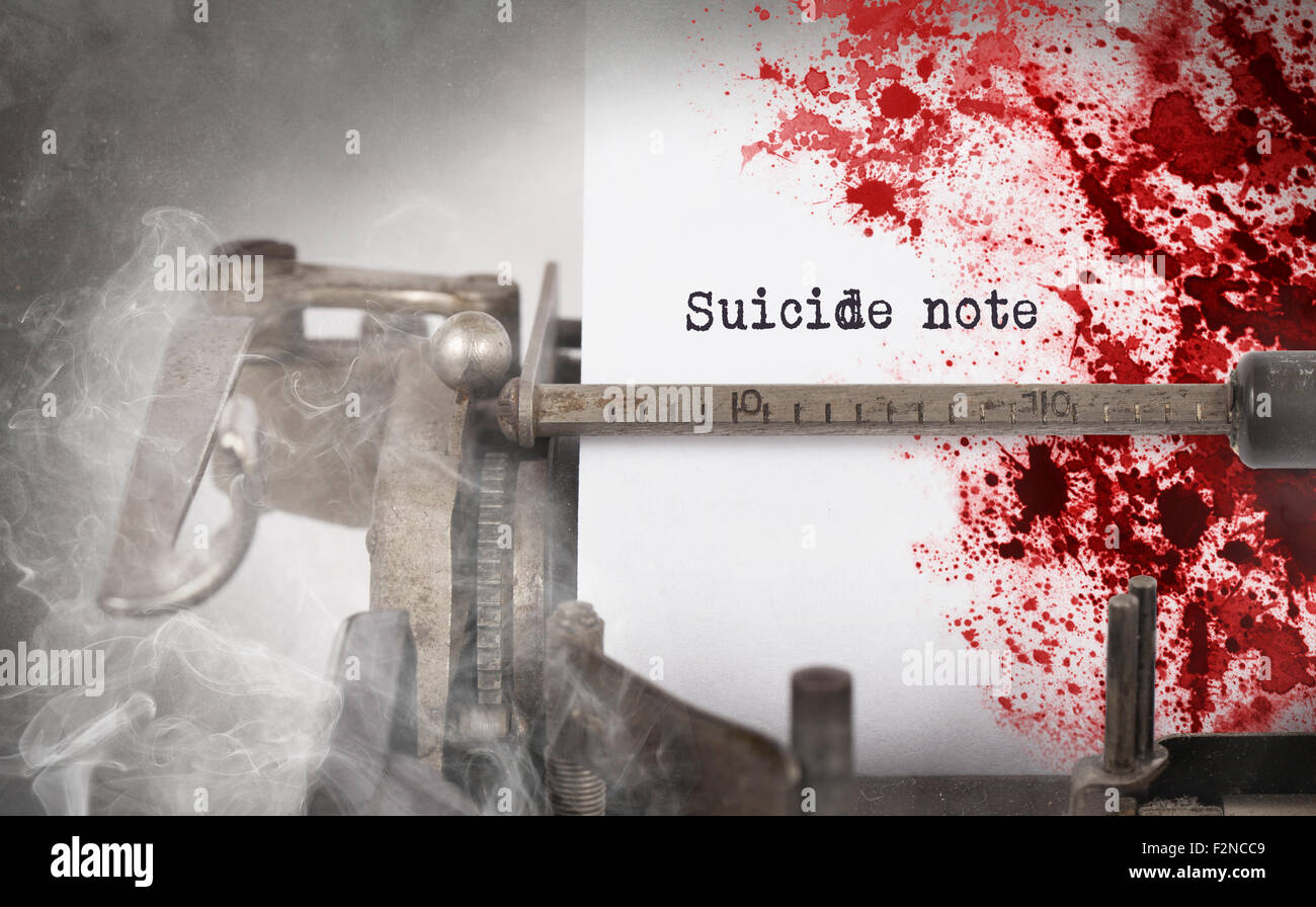 Bloody note - Vintage inscription made by old typewriter, Suicide note ...