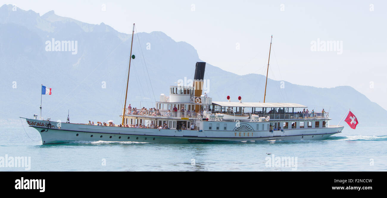 Swiss excursion boat sailing on Lake Geneva Stock Photo - Alamy