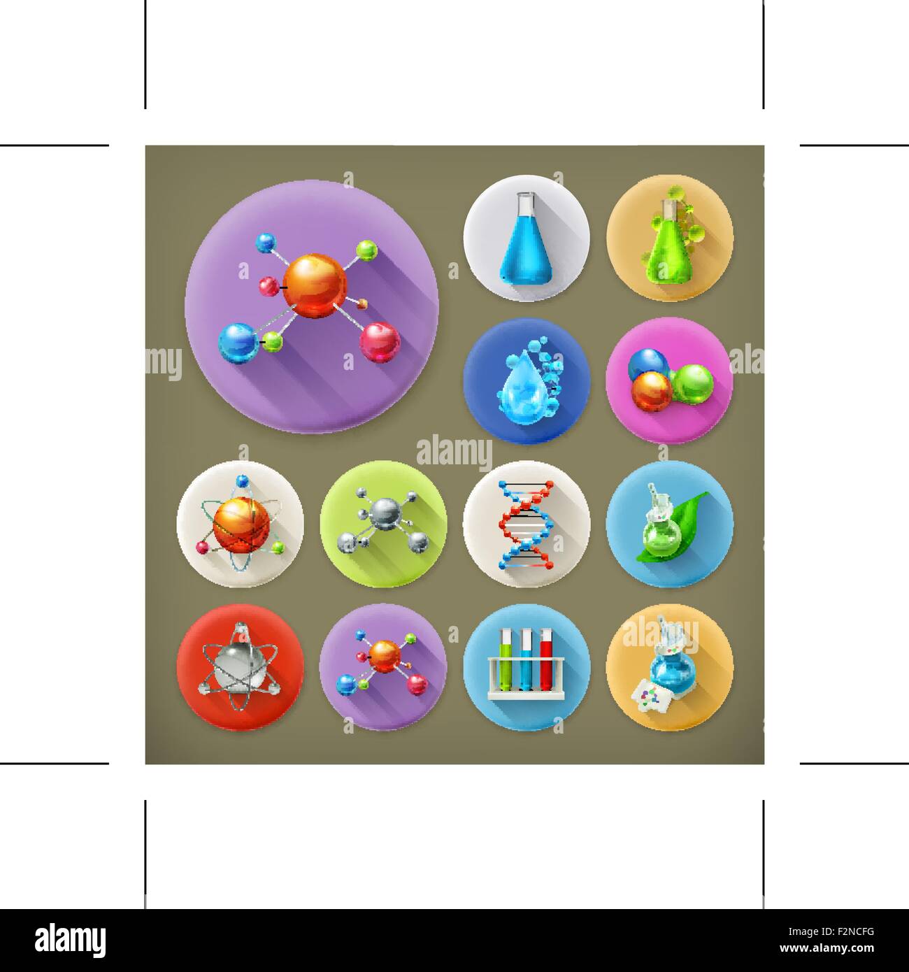 Science, tubes and molecules long shadow icon set Stock Vector Image ...