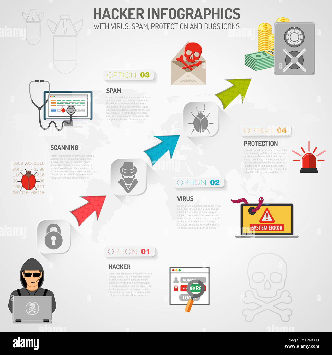 Internet Security Infographics with Arrows and Flat Icon Set for Flyer ...