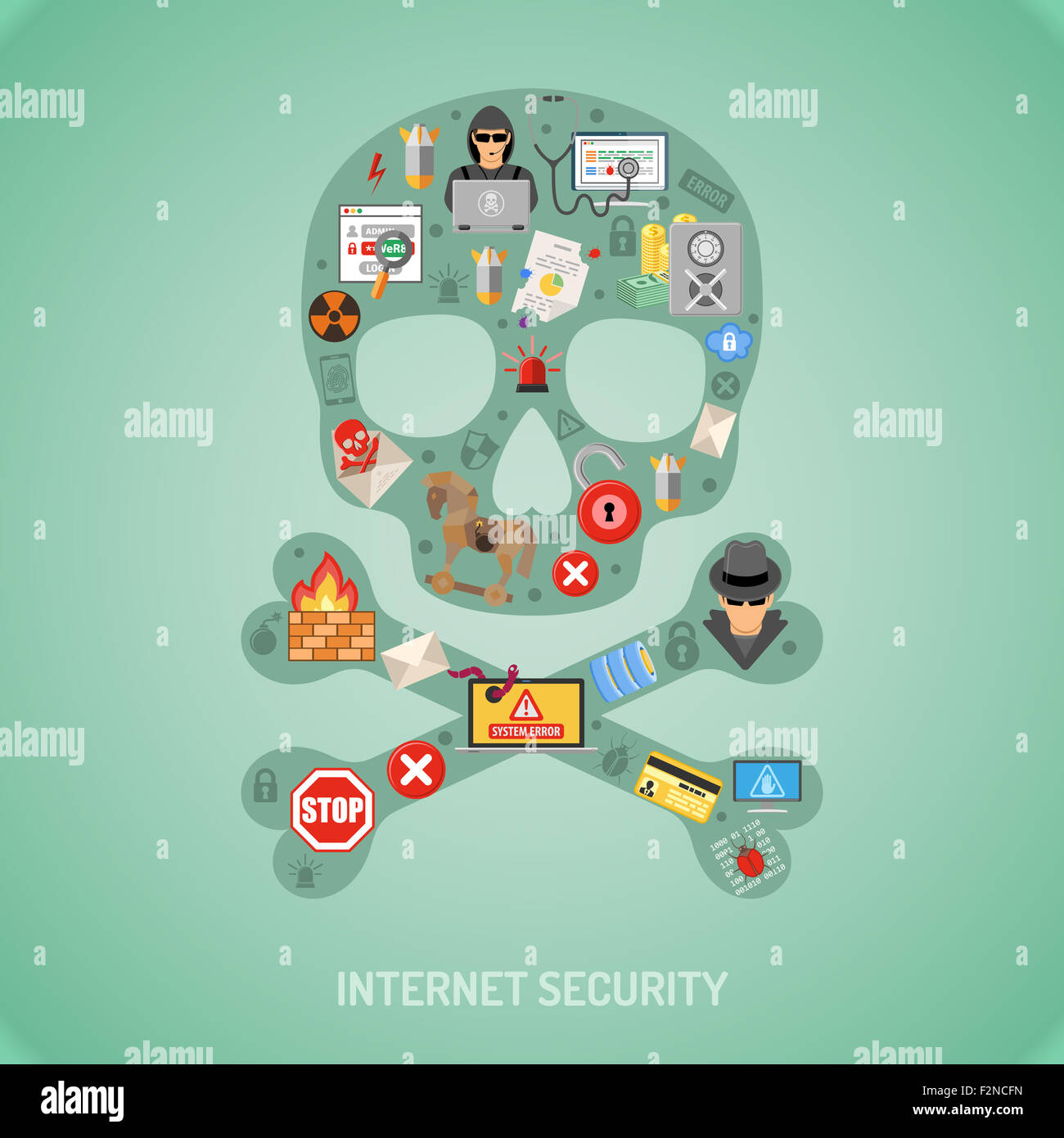 Internet Security Concept with Flat Icon Set for Flyer, Poster, Web ...